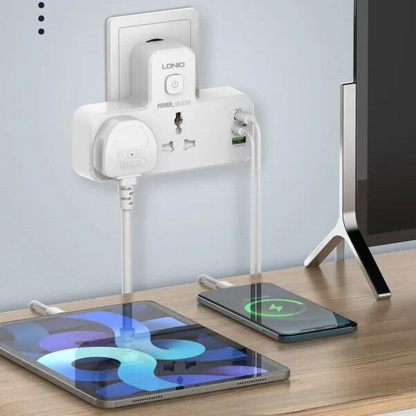 LDNIO 5-in-1 Universal Multi Plug Outlet Strip With 1 USB-C, 2 USB Por ...