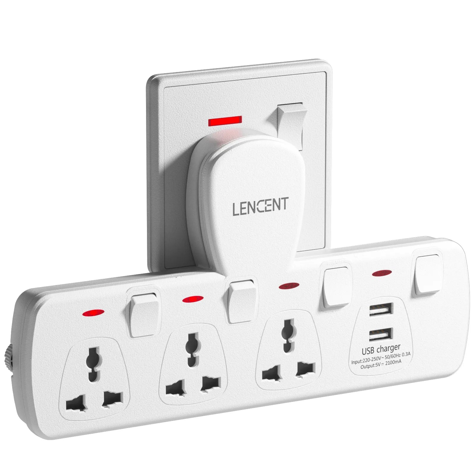Lencent 5-in-1 UK To Universal Multi Plug Outlet Strip With 2 USB Port ...