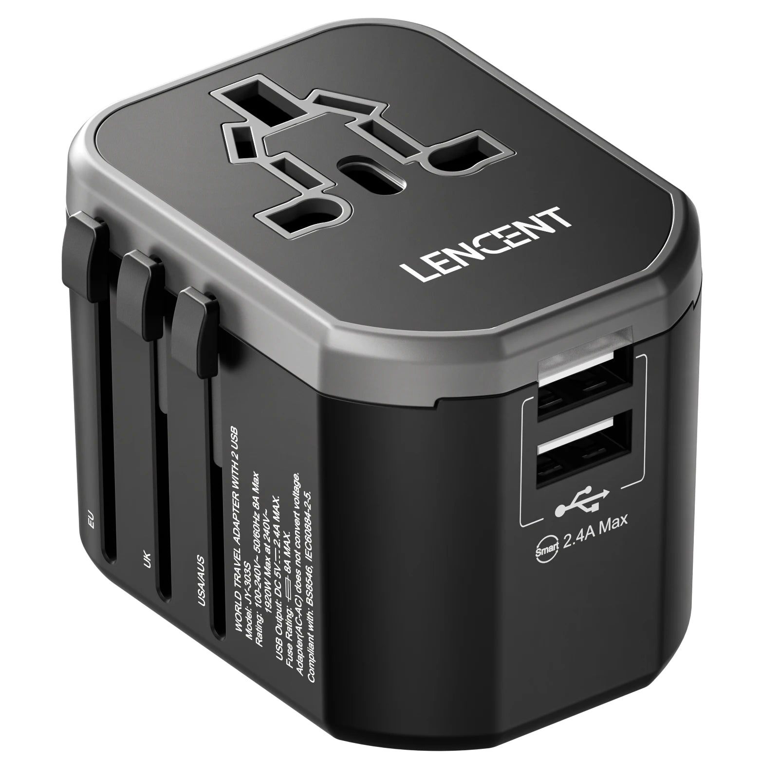 Lencent Universal AC Adapter With 2 USB Ports | Power Plug Converter ...